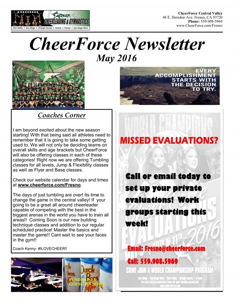 May 2016 CheerForce Central Valley Newsletter | News | CheerForce Fresno