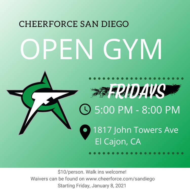 Open Gym | News | CheerForce San Diego